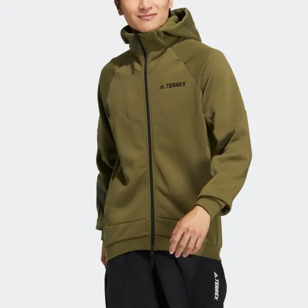 Adidas Knit Full-zip Hooded Jacket With Logo