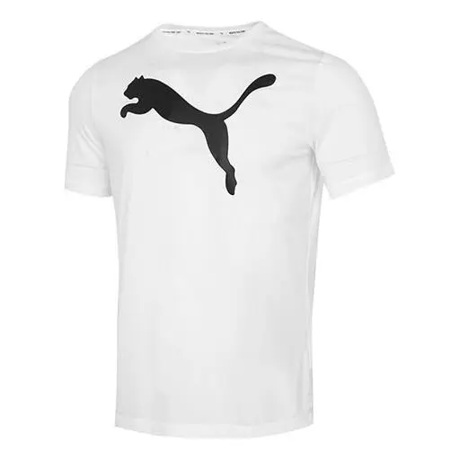 PUMA Large Logo Printing Sports Round Neck Short Sleeve - White