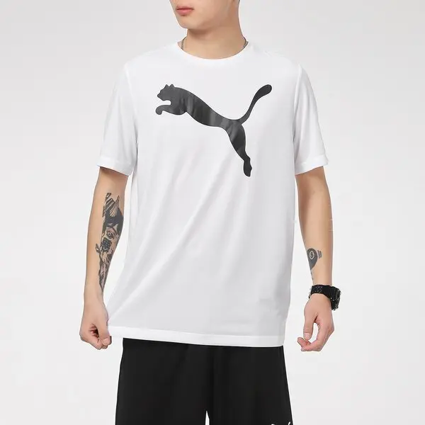 PUMA Large Logo Printing Sports Round Neck Short Sleeve - White