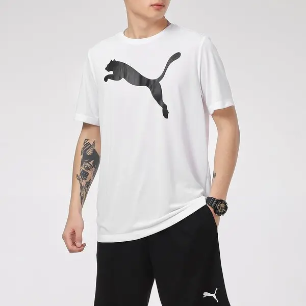 PUMA Large Logo Printing Sports Round Neck Short Sleeve - White