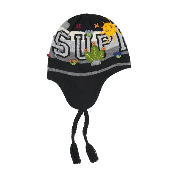 Supreme Felt Appliqué Earflap Beanie - Black