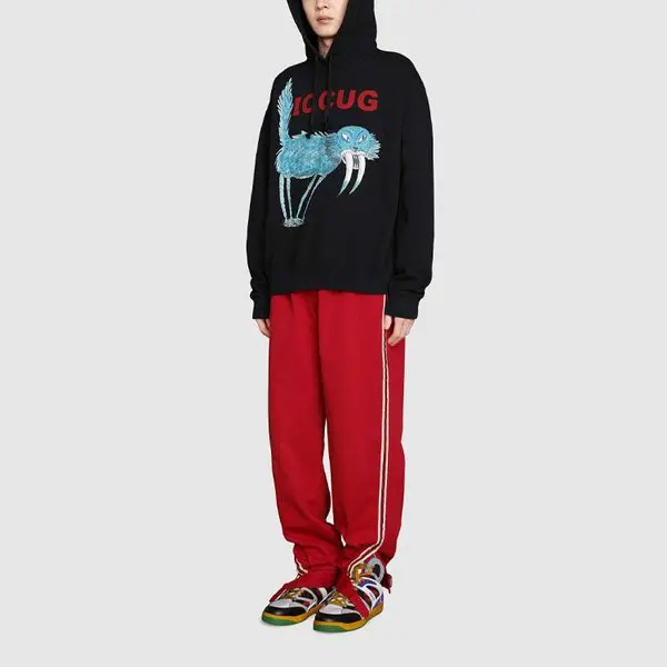 Gucci X Freya Hartas Animal Print Drawstring Hoodie - Black