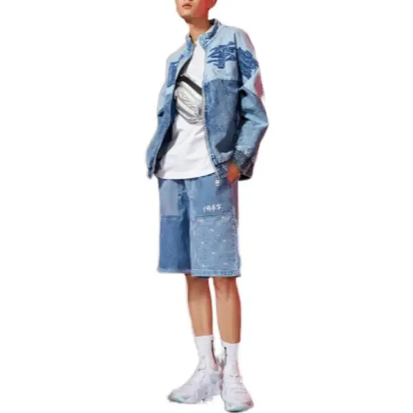 LI-NING Embroidered Color Block Denim Shorts
