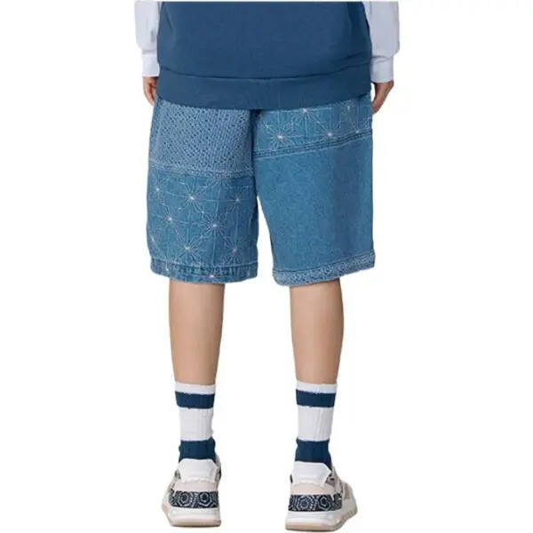 LI-NING Embroidered Color Block Denim Shorts