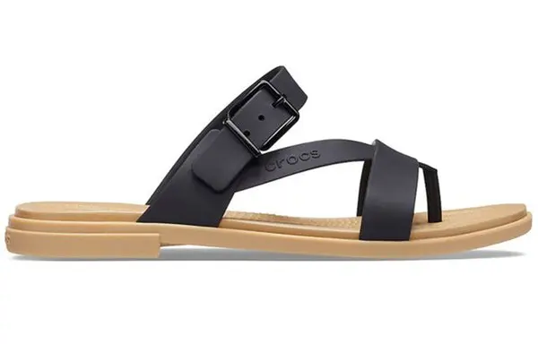 CROCS Flat Sandals With Buckled Strap - Black/brown