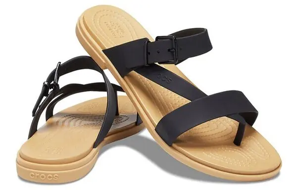CROCS Flat Sandals With Buckled Strap - Black/brown
