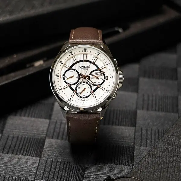 Casio Analog Watch With Leather Strap