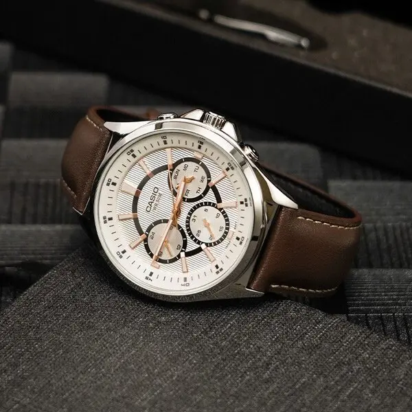 Casio Analog Watch With Leather Strap