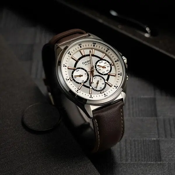Casio Analog Watch With Leather Strap
