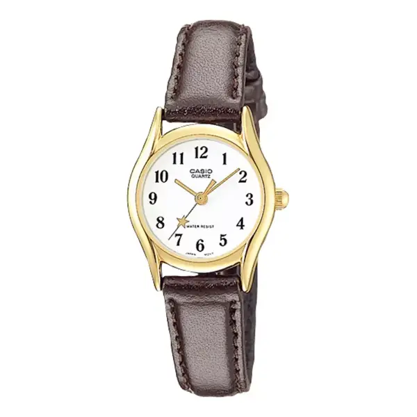 Casio Analog Quartz Dress Watch With Leather Strap - Brown