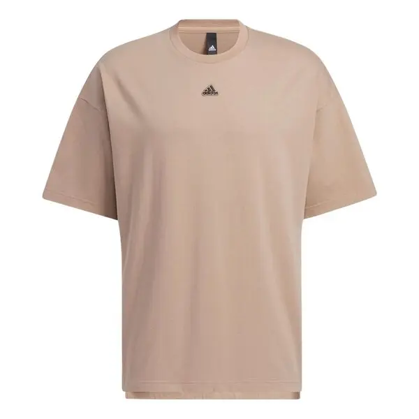 Adidas Solid Color Logo Round Neck Sports Short Sleeve Gray Brown T-shirt