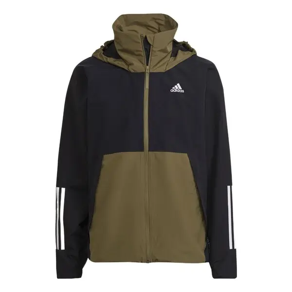 Adidas Bsc 3s R.r Jkt Contrast Color Stitching Hooded Jacket Olive Green - Default Color