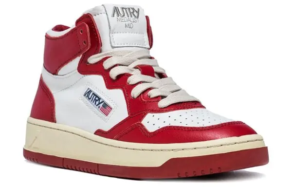 AUTRY Medalist Mid Leather High Top Sneakers - White/red