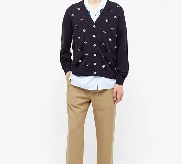 Gucci Gg Jacquard And Bee Cardigan