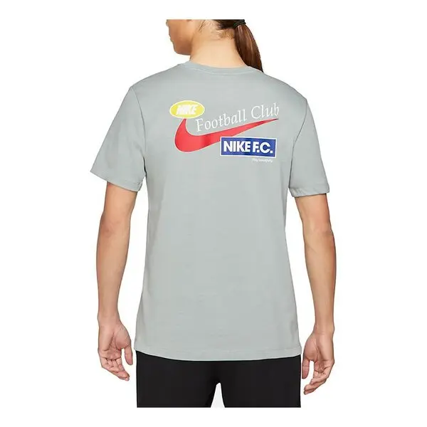 Nike Fc Tee Seasonal Grph H Back Large Logo Printing Sports Round Neck Short Sleeve Gray - Grey