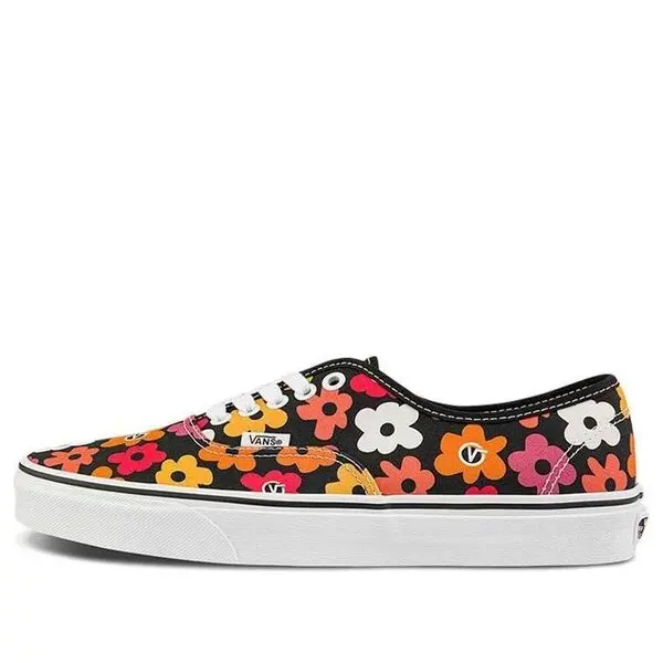 VANS Authentic Low Top Floral Print Sneakers - Black/red