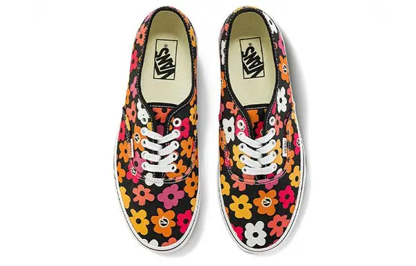 VANS Authentic Low Top Floral Print Sneakers - Black/red