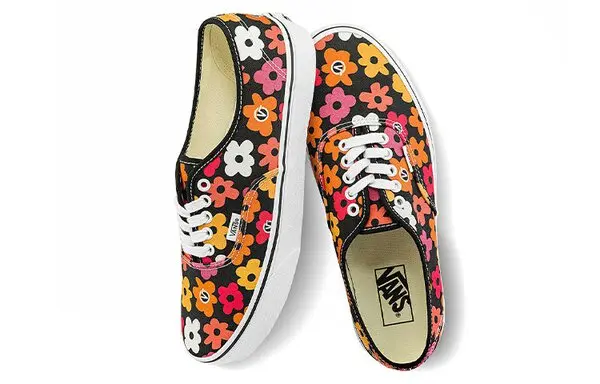 VANS Authentic Low Top Floral Print Sneakers - Black/red