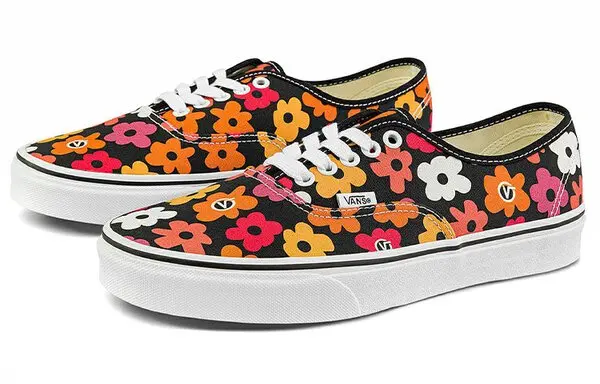 VANS Authentic Low Top Floral Print Sneakers - Black/red