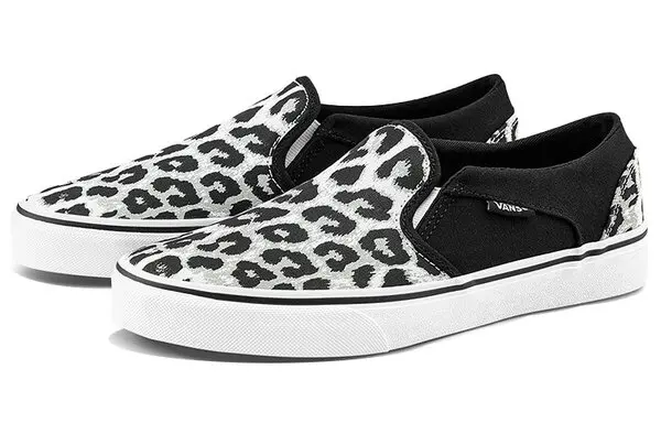 VANS Asher Leopard Print Slip-on Sneakers - Black