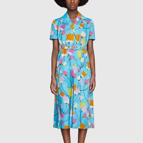 Gucci Tulip Print Pleated Dress