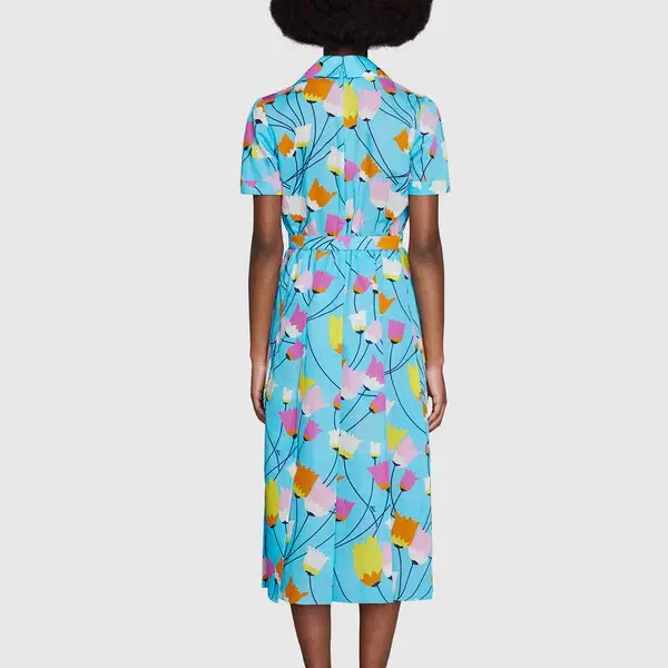 Gucci Tulip Print Pleated Dress