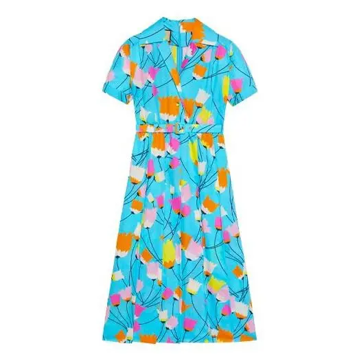Gucci Tulip Print Pleated Dress - Blue