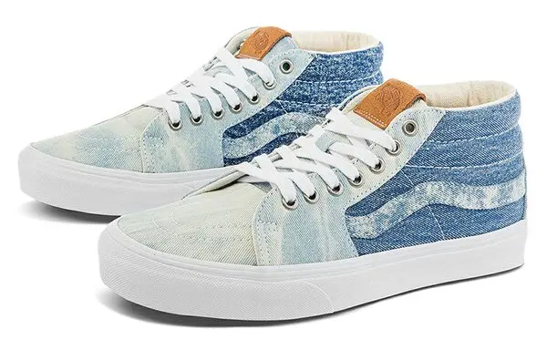 VANS Sk8-mid Washed Denim Sneakers - White/blue