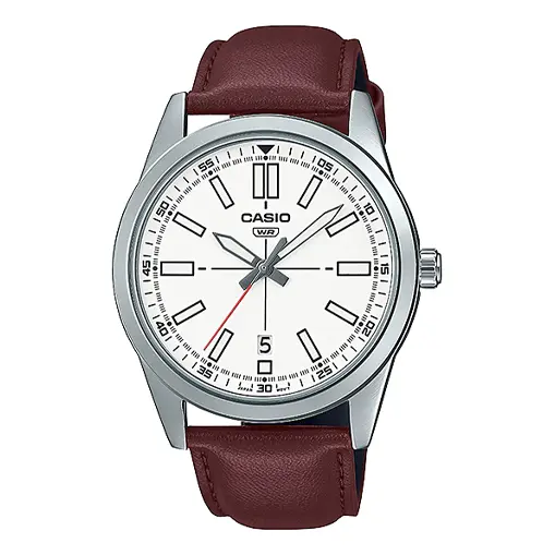 Casio Analog Watch With Leather Strap And Date Display - Brown