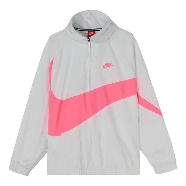 Nike Big Swoosh Half Zipper Jacket - White/pinkred