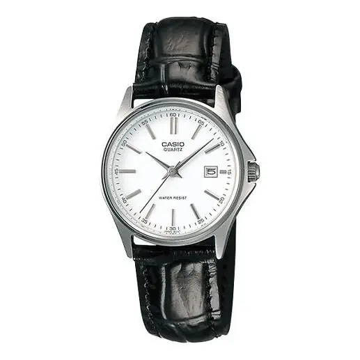 Casio Quartz Analog Watch With Leather Strap - White