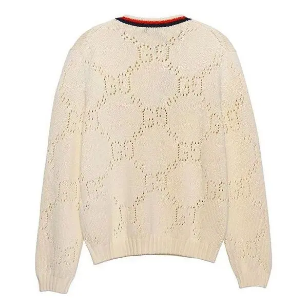 Gucci Perforated Gg Cotton Knit Sweater - Ivory