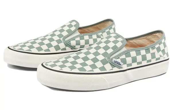 VANS Checkerboard Slip-on Low Top Sneakers - Green/white