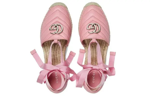 Gucci Pink Quilted Leather Espadrille Sandals With Ribbon Ties