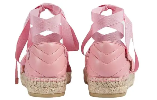 Gucci Pink Quilted Leather Espadrille Sandals With Ribbon Ties