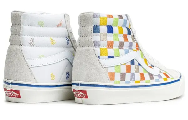VANS High Top Sneakers With Checked Embroidery - Cream