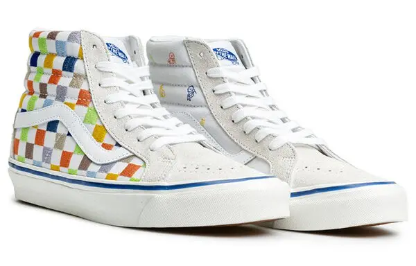 VANS High Top Sneakers With Checked Embroidery - Cream