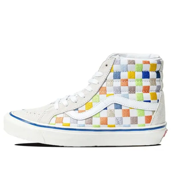VANS High Top Sneakers With Checked Embroidery - Cream