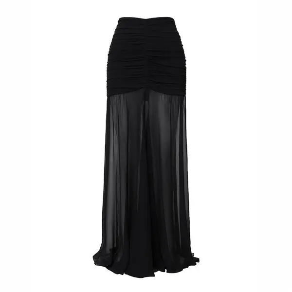 LITA COUTURE Ruched Georgette Silk Maxi Skirt - Black