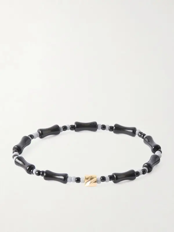 Luis Morais 14-karat Gold, Agate And Glass Beaded Bracelet - Black