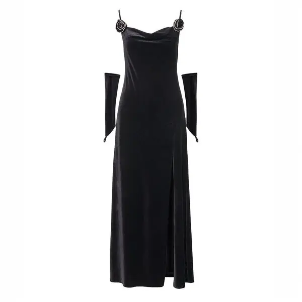 LITA COUTURE Velvet Maxi Dress - Black