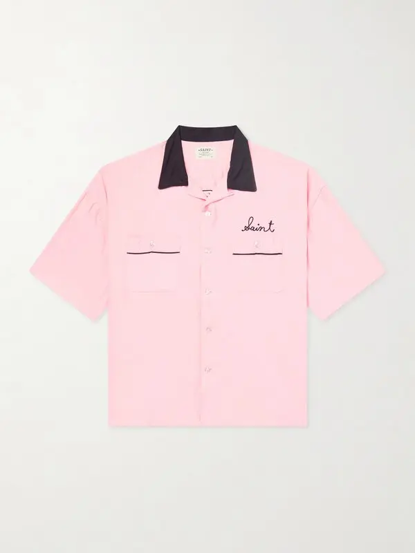 SAINT MXXXXXX Convertible-collar Logo-embroidered Satin Shirt - Pink