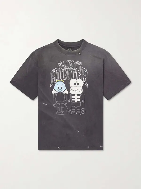 SAINT MXXXXXX Paint-splattered Printed Cotton-jersey T-shirt - Black