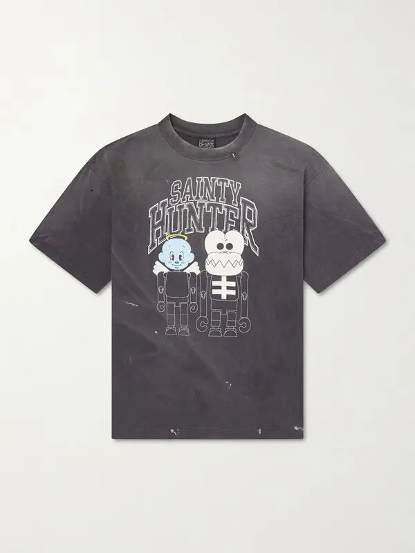 SAINT MXXXXXX Paint-splattered Printed Cotton-jersey T-shirt
