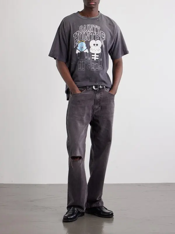 SAINT MXXXXXX Paint-splattered Printed Cotton-jersey T-shirt