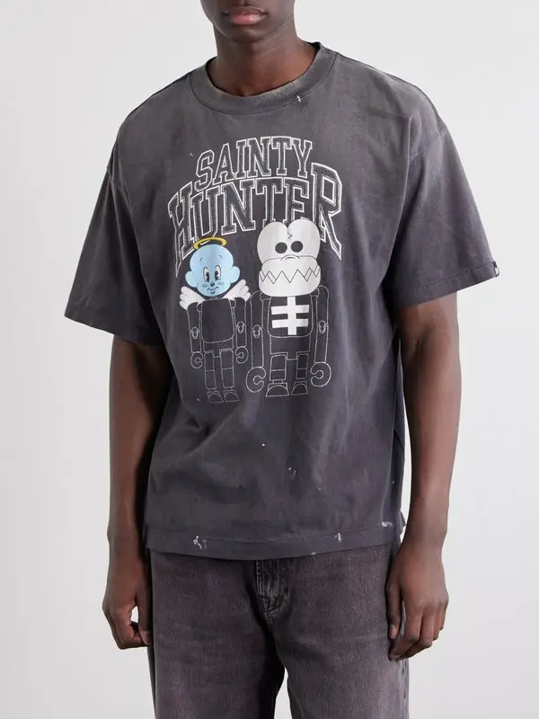 SAINT MXXXXXX Paint-splattered Printed Cotton-jersey T-shirt