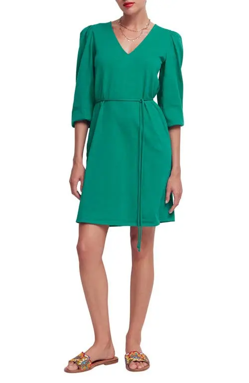 Boden V-neck Short Sleeve Cotton Dress With Tie Detail