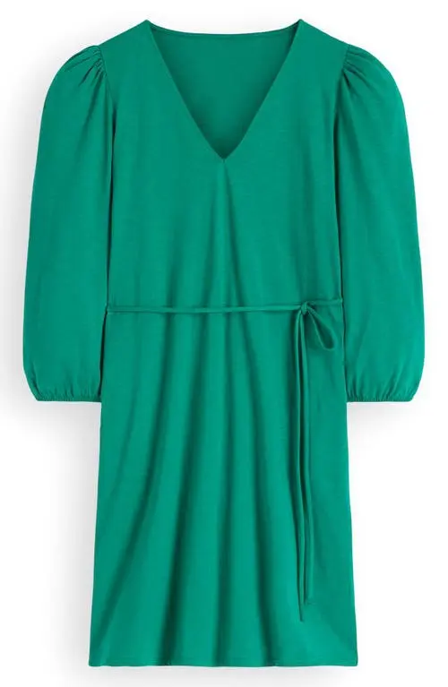 Boden V-neck Short Sleeve Cotton Dress With Tie Detail