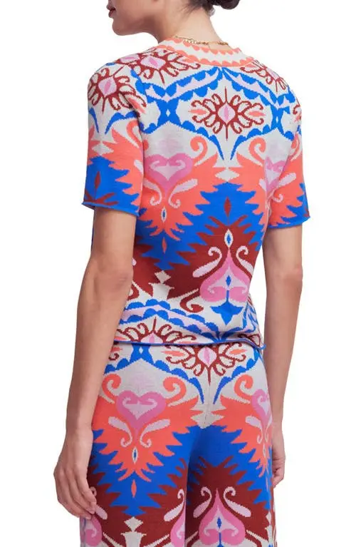 Boden Short Sleeve Jacquard V-neck Cardigan