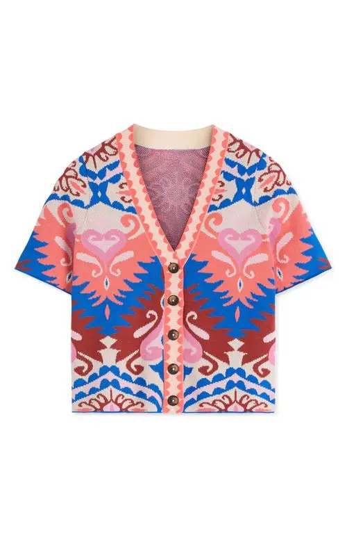 Boden Short Sleeve Jacquard V-neck Cardigan